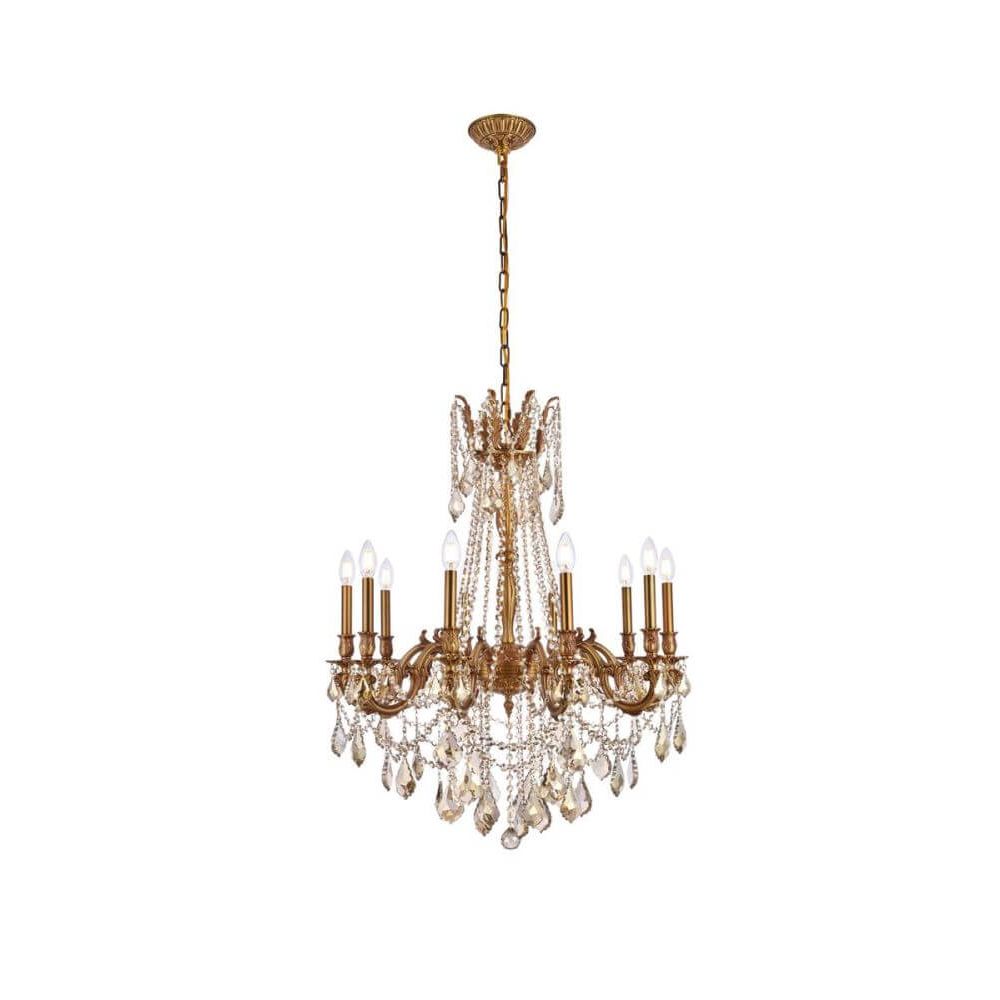 10 light French Gold 28 inch Chandelier Golden Teak Crystal