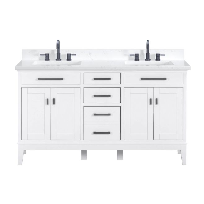 Avanity MADISON-VS61-WT-E Madison 61 inch Double Sink Bath Vanity Set ...