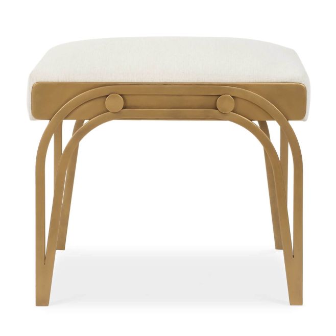 Curved Lines Light Cream Plush Cushion Antique Brushed Brass Bench - 24 ...